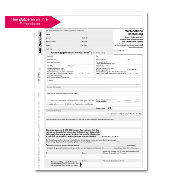 Gebrauchtwagenbestellung, Unternehmen (digitales Formular) mit Garant